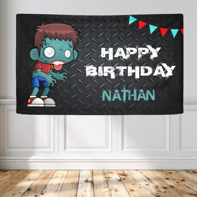 Zombie Boy Halloween Costume Birthday Party Banner | Zazzle