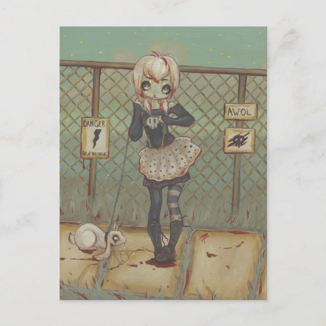 Zombie goth girl cute postcard undead jackalope | Zazzle