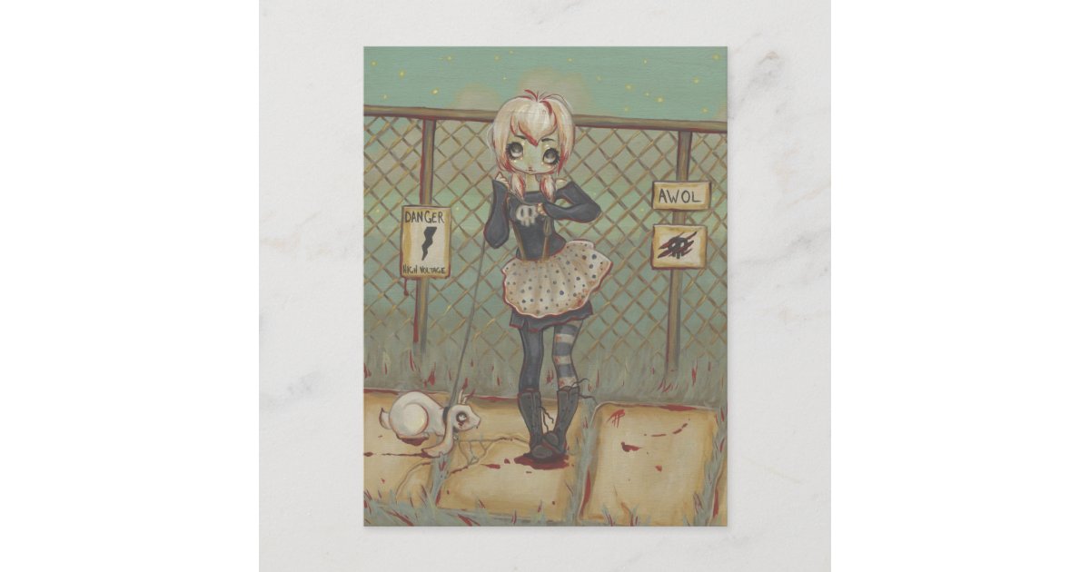 Zombie goth girl cute postcard undead jackalope | Zazzle