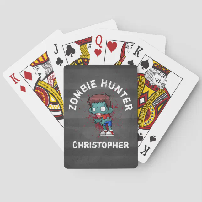 Zombie Hunter with Blood Splatter Creepy Cool Poker Cards | Zazzle