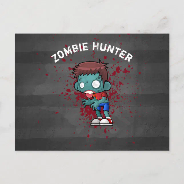 Zombie Hunter with Blood Splatter Creepy Cool Postcard | Zazzle