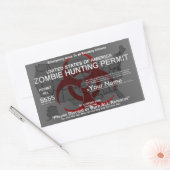 Zombie Hunting Permit Template (Red on Grey) Rectangular Sticker | Zazzle
