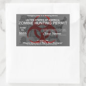 Zombie Hunting Permit Template (Red on Grey) Rectangular Sticker | Zazzle