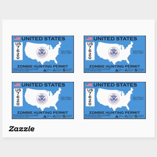 Zombie Hunting Permit - ZETA Rectangular Sticker | Zazzle
