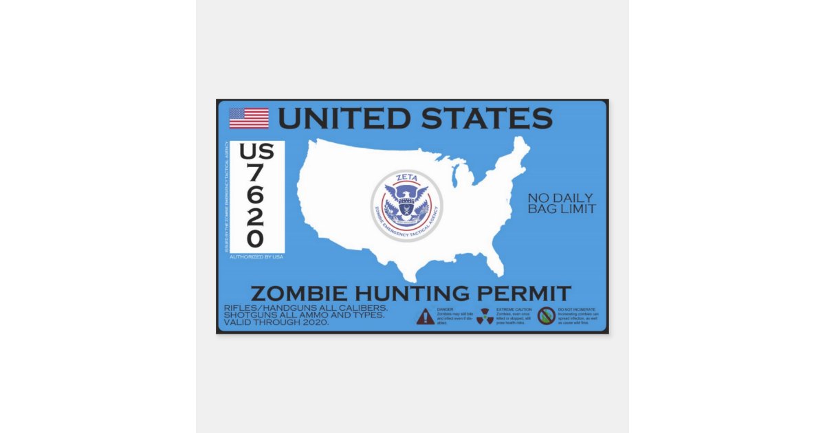 Zombie Hunting Permit - ZETA Rectangular Sticker | Zazzle