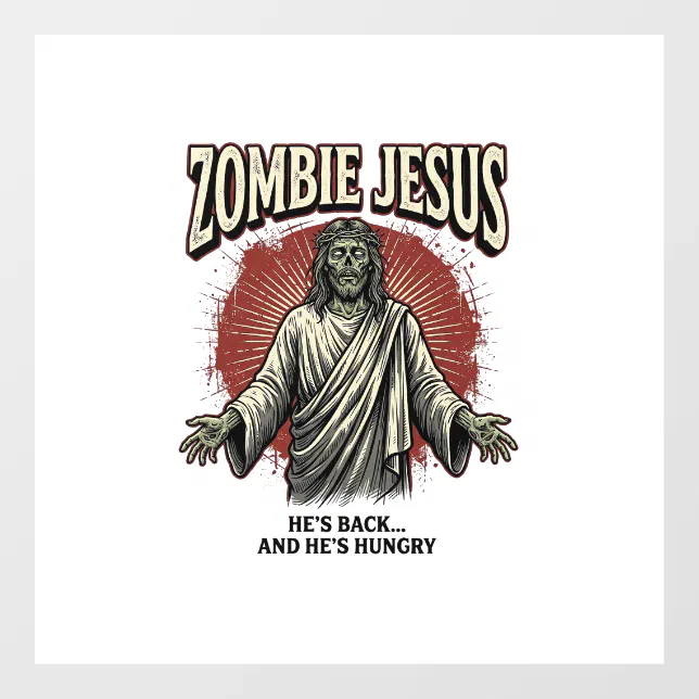 Zombie Jesus Vintage Engraving Funny Shirt Design_ Window Cling | Zazzle