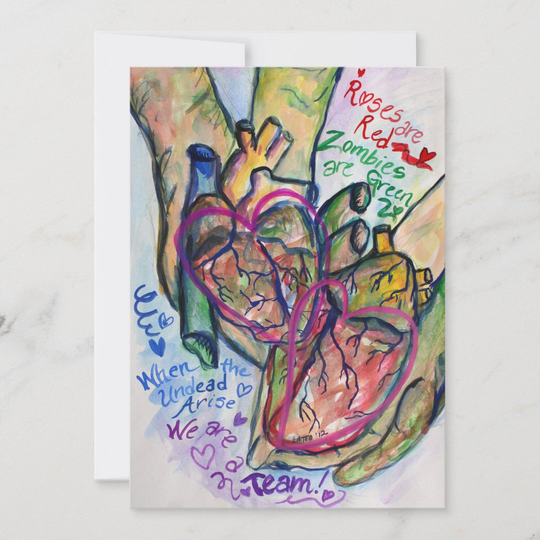 Zombie Love Poem Art Painting Invitations | Zazzle