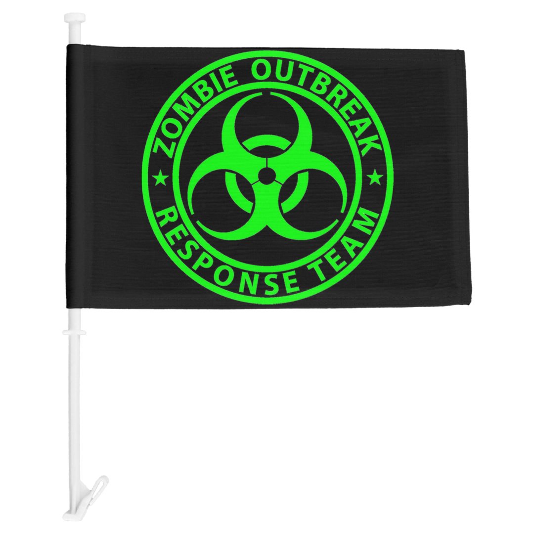 Zombie Outbreak Response Team Neon Green Car Flag | Zazzle