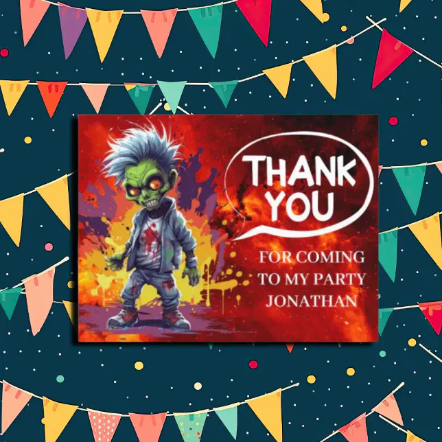 zombie-themed boy party THANK YOU Postcard | Zazzle