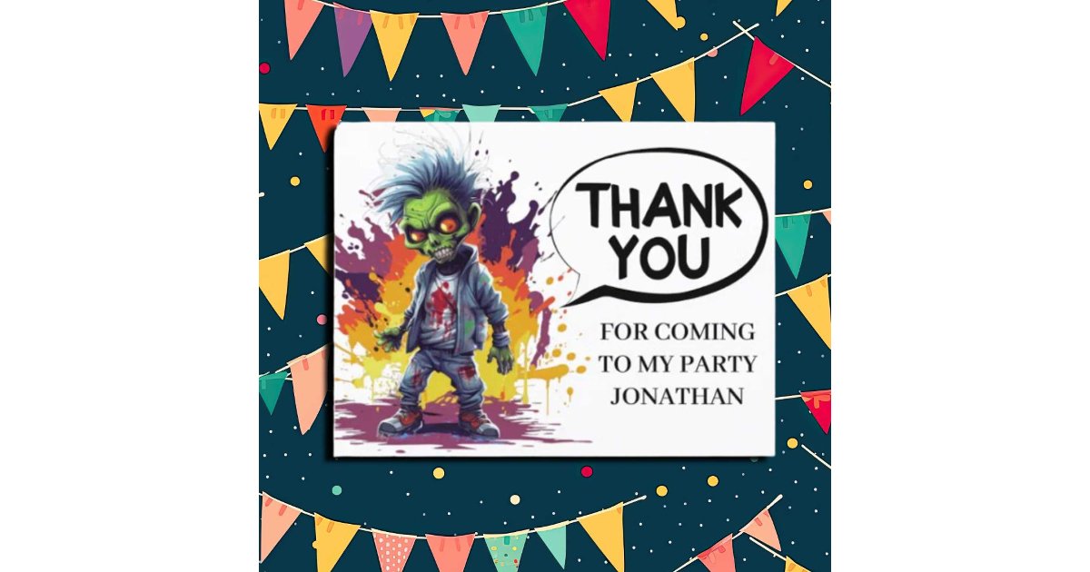 zombie-themed kids party THANK YOU Postcard | Zazzle