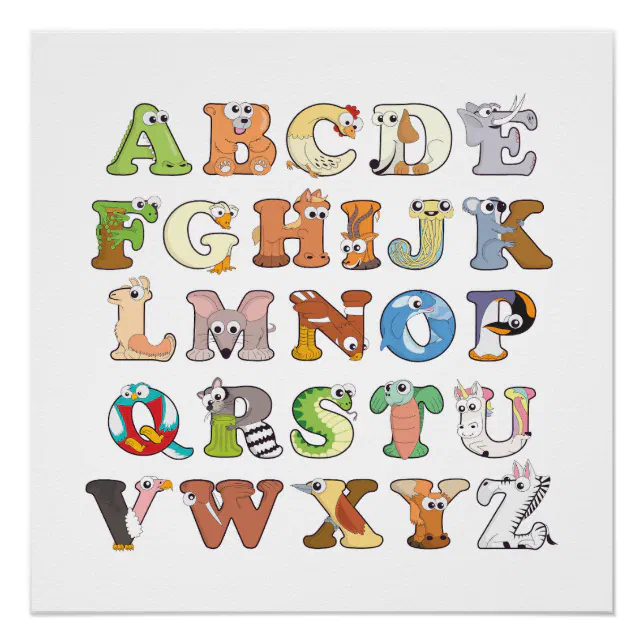 Zoo Animal Alphabet Letters ABCs Learning Poster | Zazzle