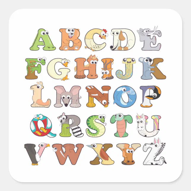 Zoo Animal Alphabet Letters ABCs Learning Square Sticker | Zazzle
