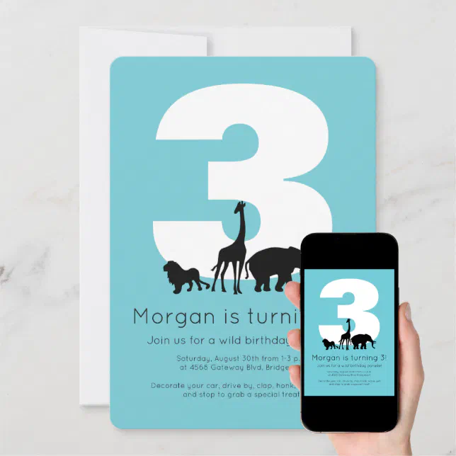 Zoo animals birthday parade teal invitation | Zazzle