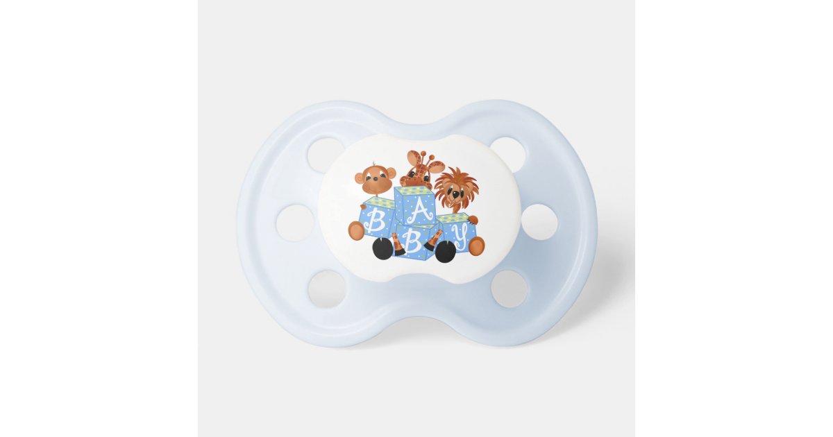 Zoo Animals Blue Baby Blocks Baby Pacifier | Zazzle