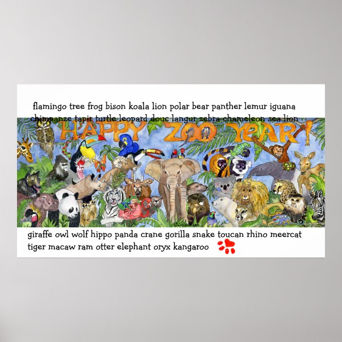 Zoo Animals Childrens Wall Art Poster Print | Zazzle.com