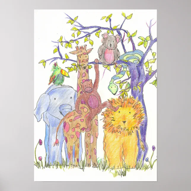 Zoo Jungle Animals Childrens Room Art Poster | Zazzle