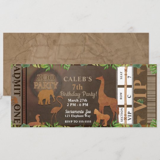 ZOO PARTY Brown Animals Birthday Party Ticket Invitation | Zazzle.com