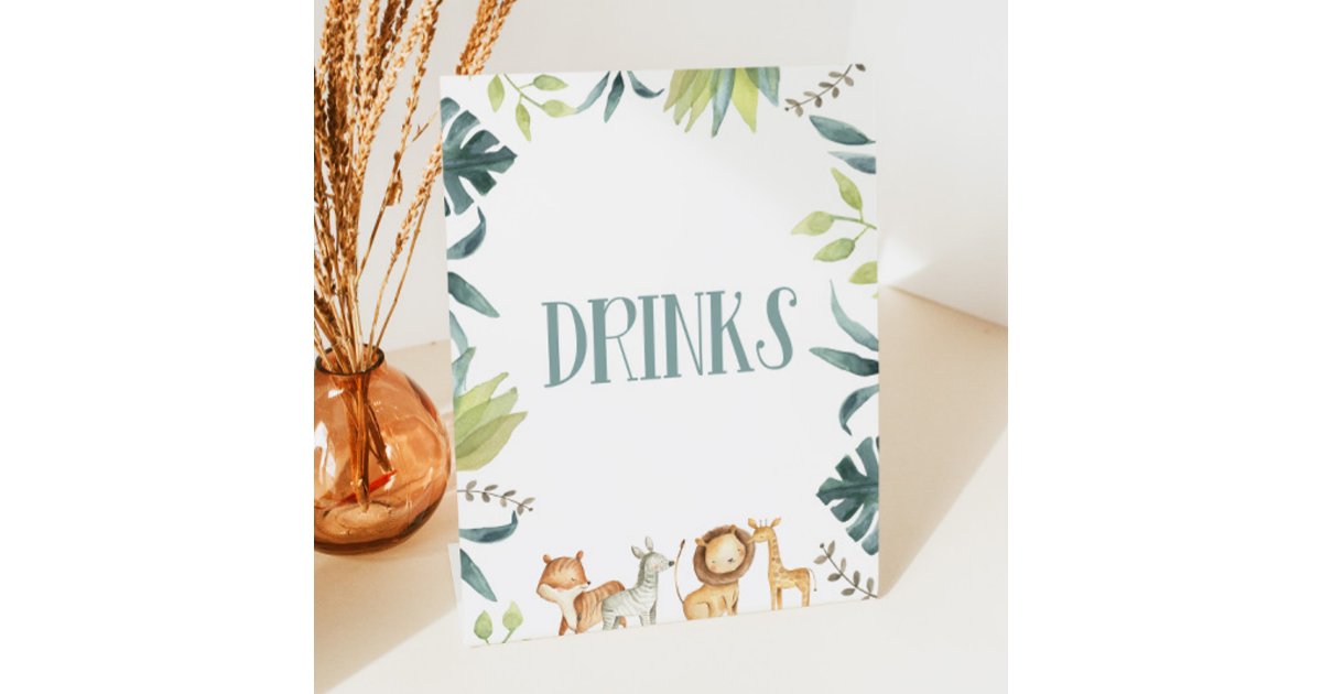 Zoo Safari Animals Drinks Drink Table Party Sign | Zazzle