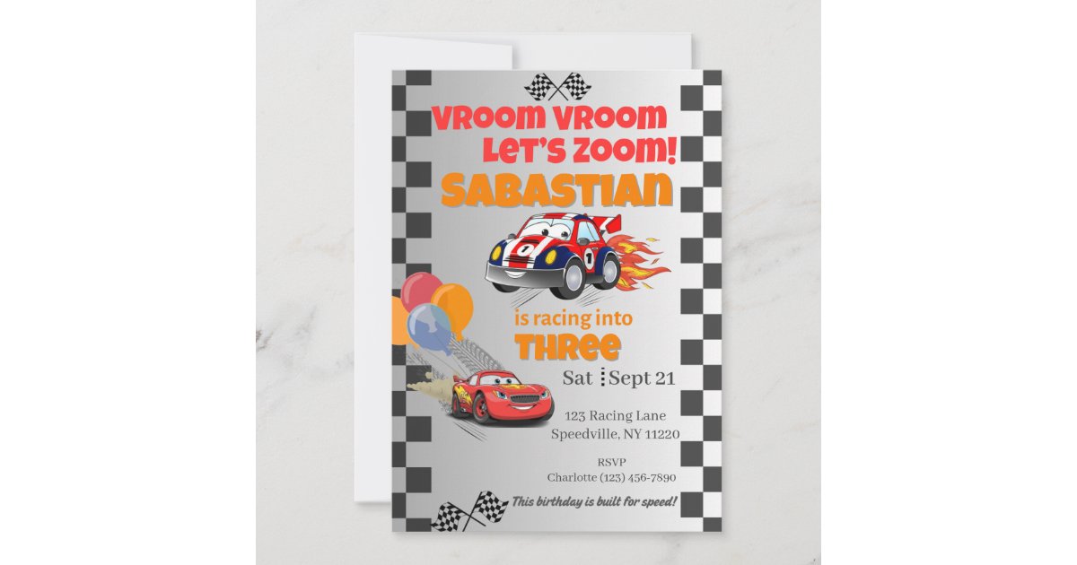Zooming Race Car Birthday Invitation | Zazzle
