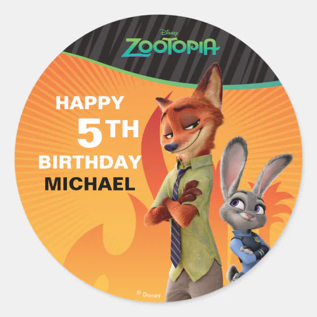 Zootopia Birthday Classic Round Sticker | Zazzle