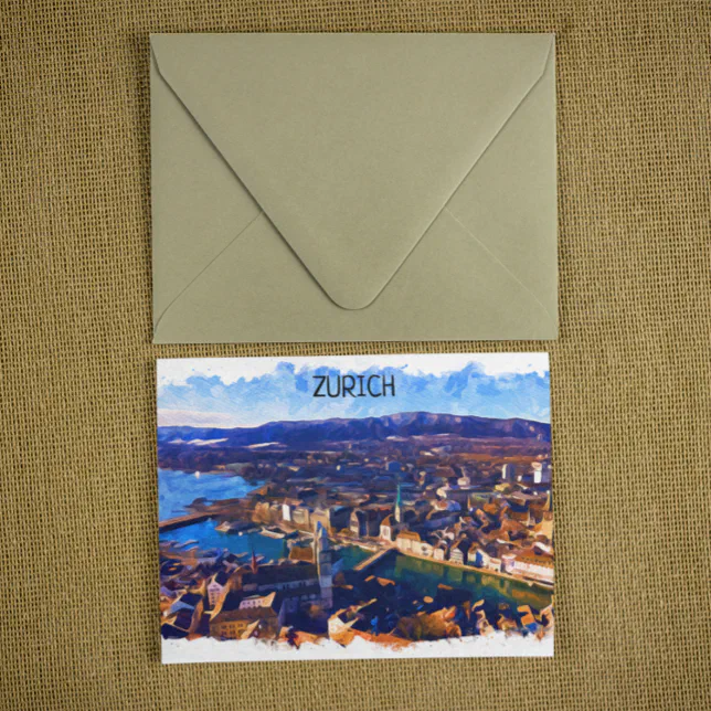 Zurich Switzerland Panorama View Watercolor Postcard | Zazzle